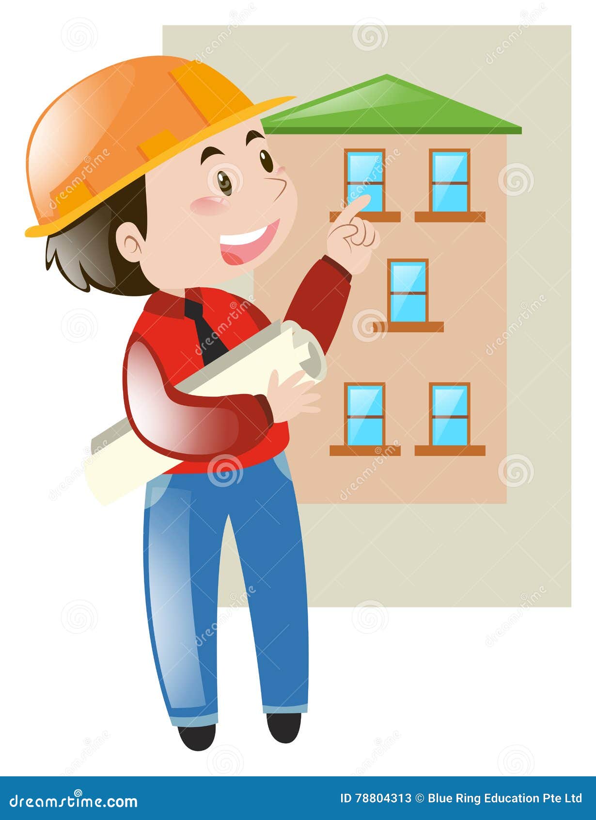 Engineer Looking At Blueprint Design Of Modern Office Building ...