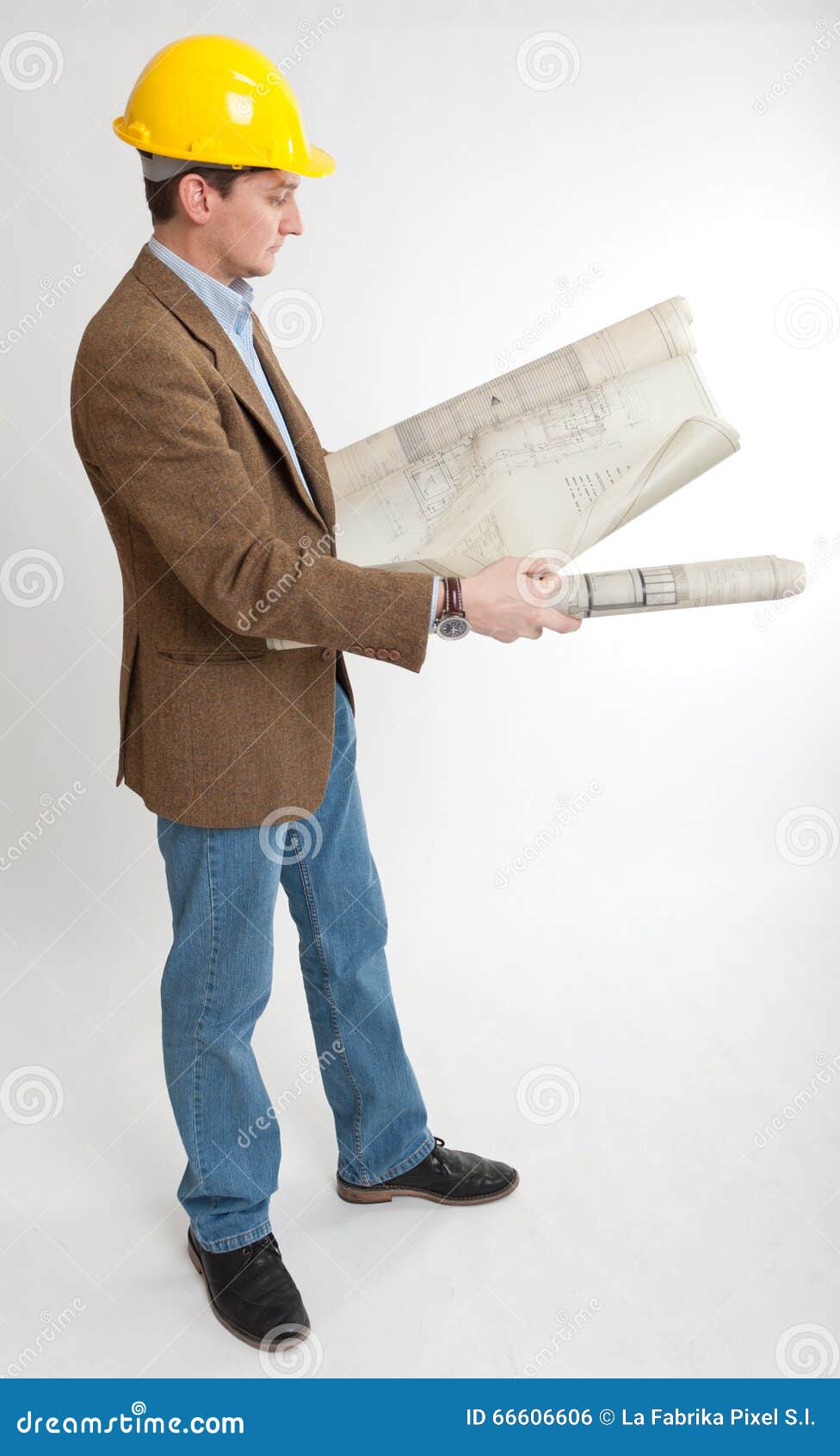 Engineer Looking at Blueprints Stock Photo - Image of caucasian, helmet ...