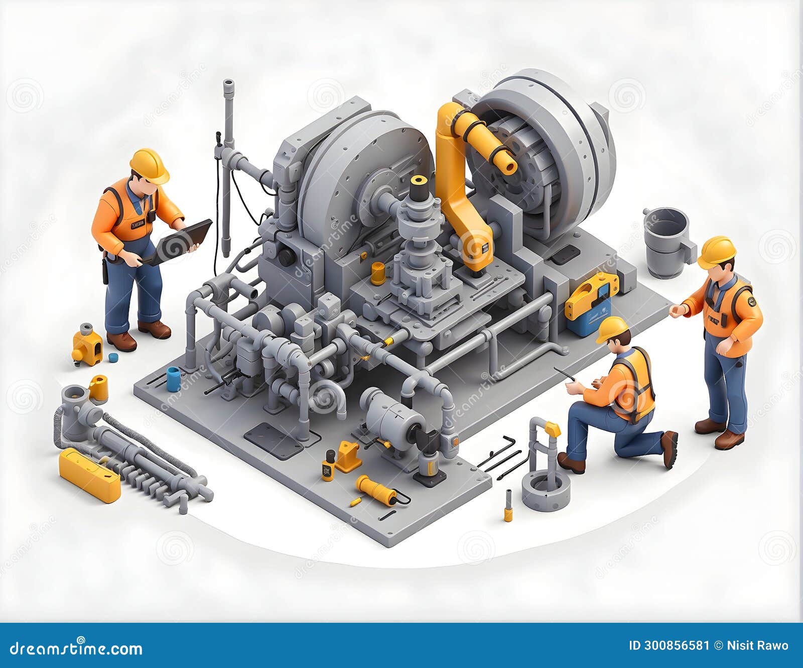Engineer Maintenance Machine in Factory,3d Style Stock Illustration ...