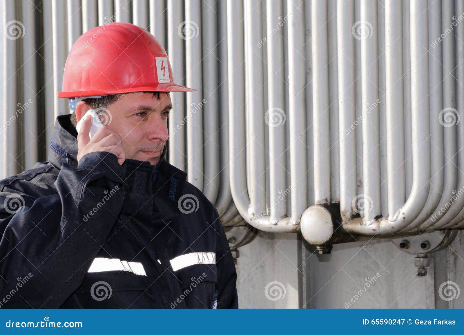 Engineer Make Call in Power Plant Stock Image - Image of call ...