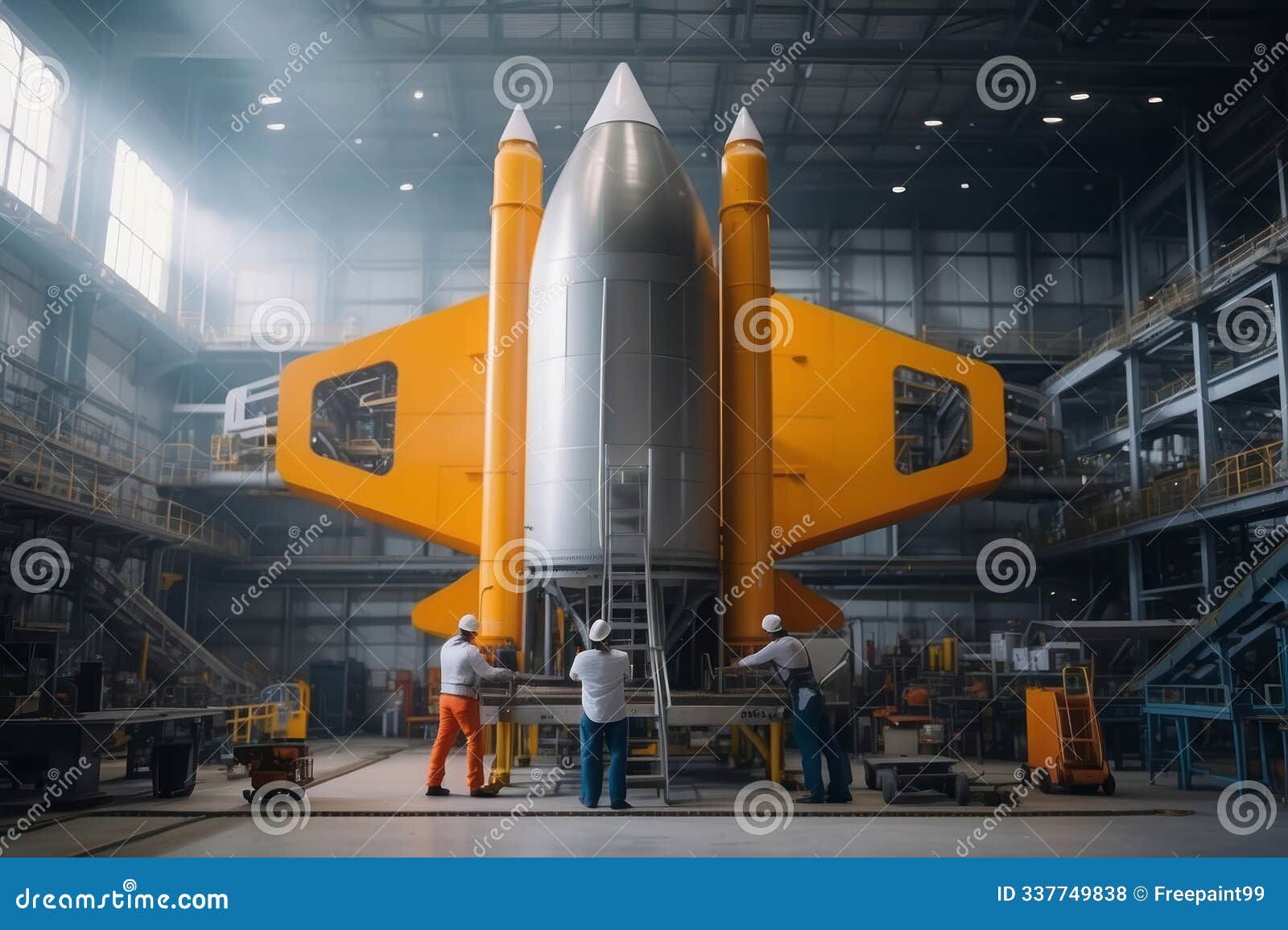Engineer Make Rocket in Space Factory Stock Illustration - Illustration ...