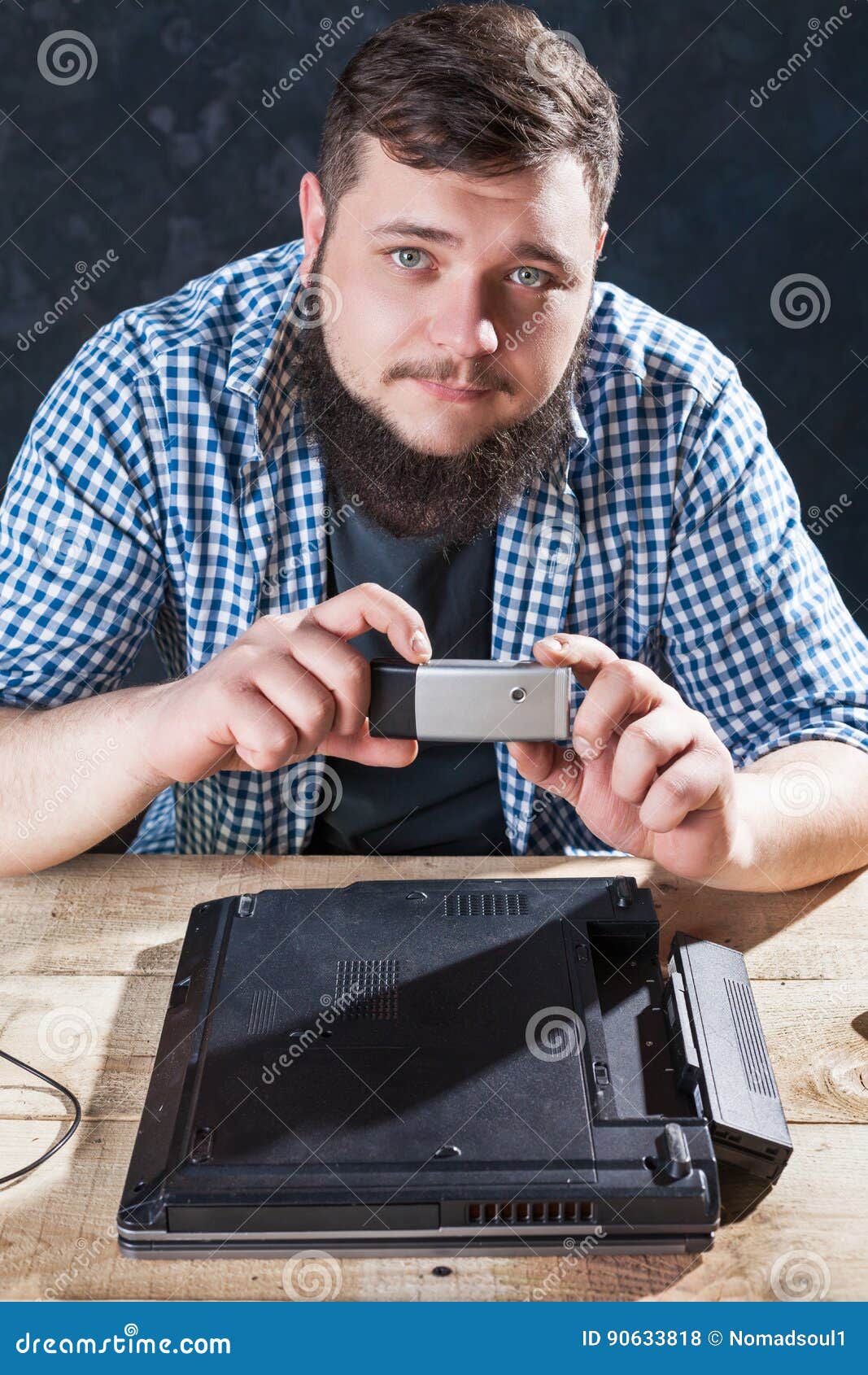 Engineer Makes Shoot of Laptop on Phone Camera Stock Photo - Image of ...