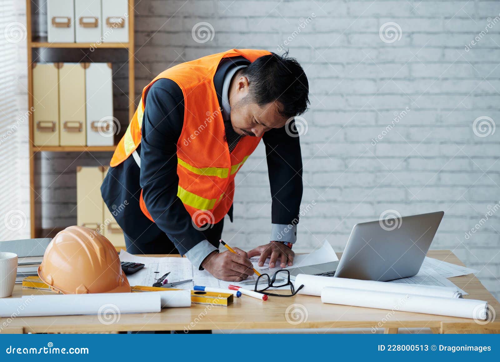 Engineer Making Corrections in Construction Plan Stock Image - Image of ...
