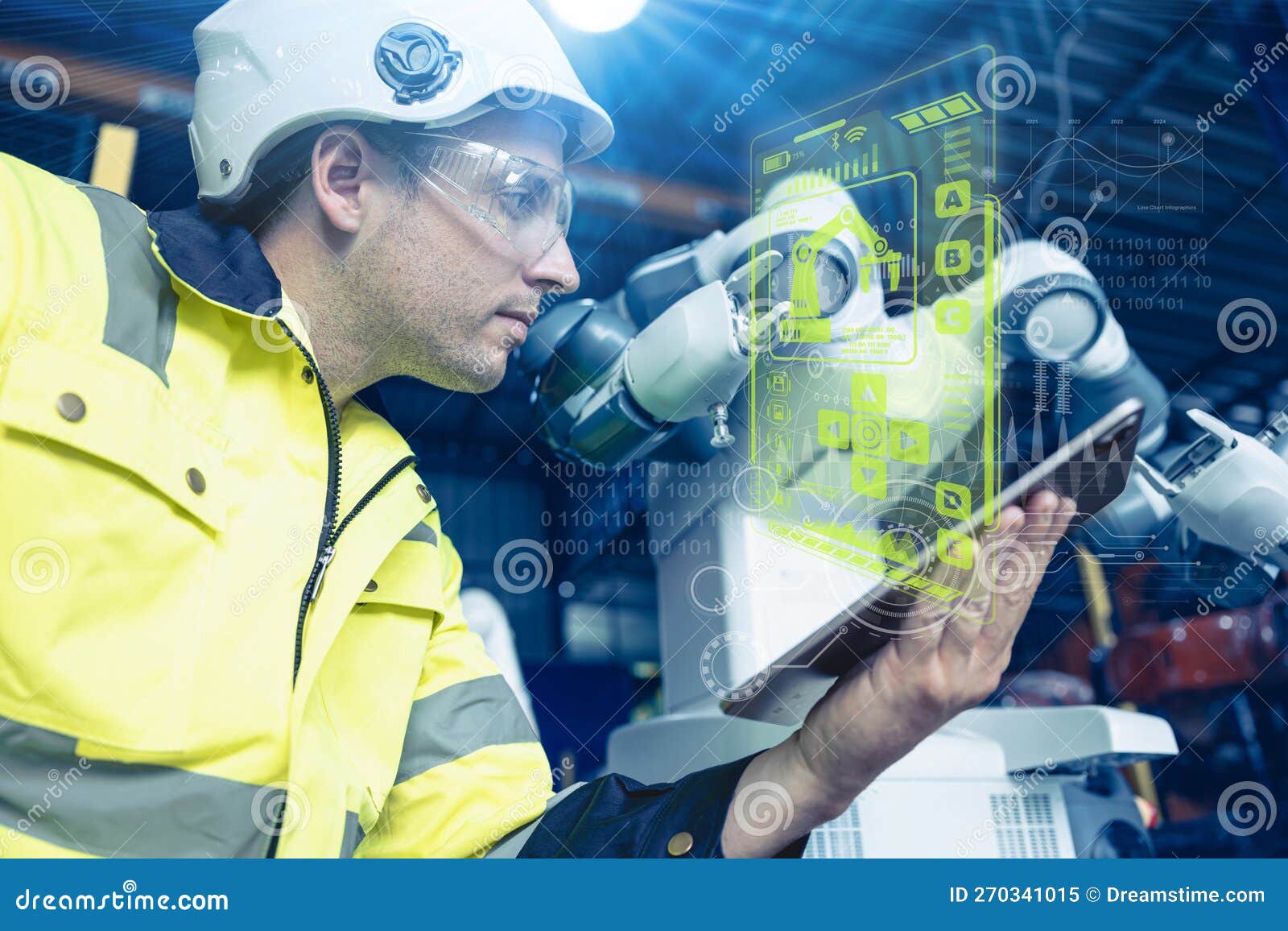 Engineer Male Control Operate Advanced Technology Robotic in Automation ...