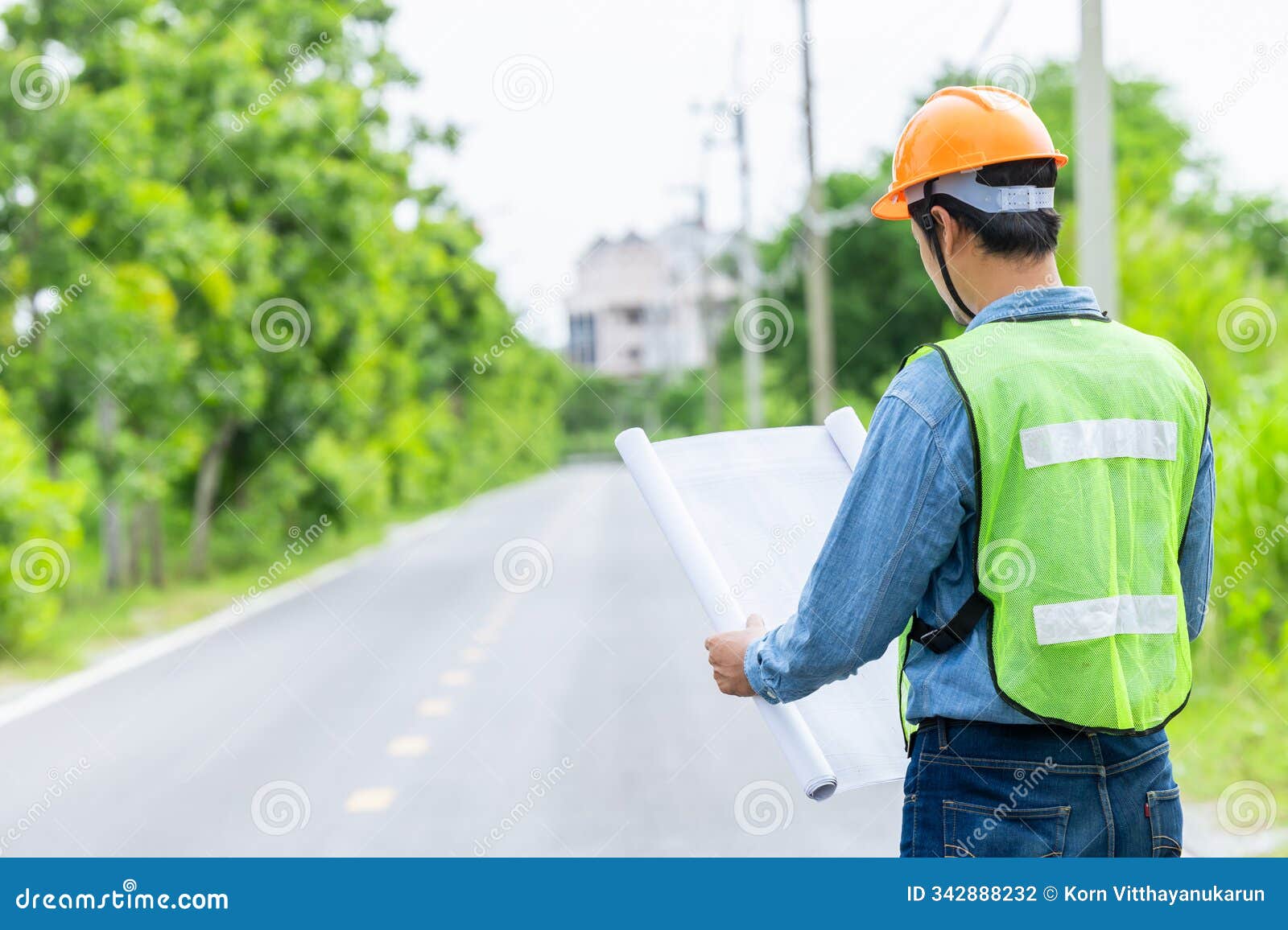 Engineer Male Road Construction Working with Blueprint. Finished ...