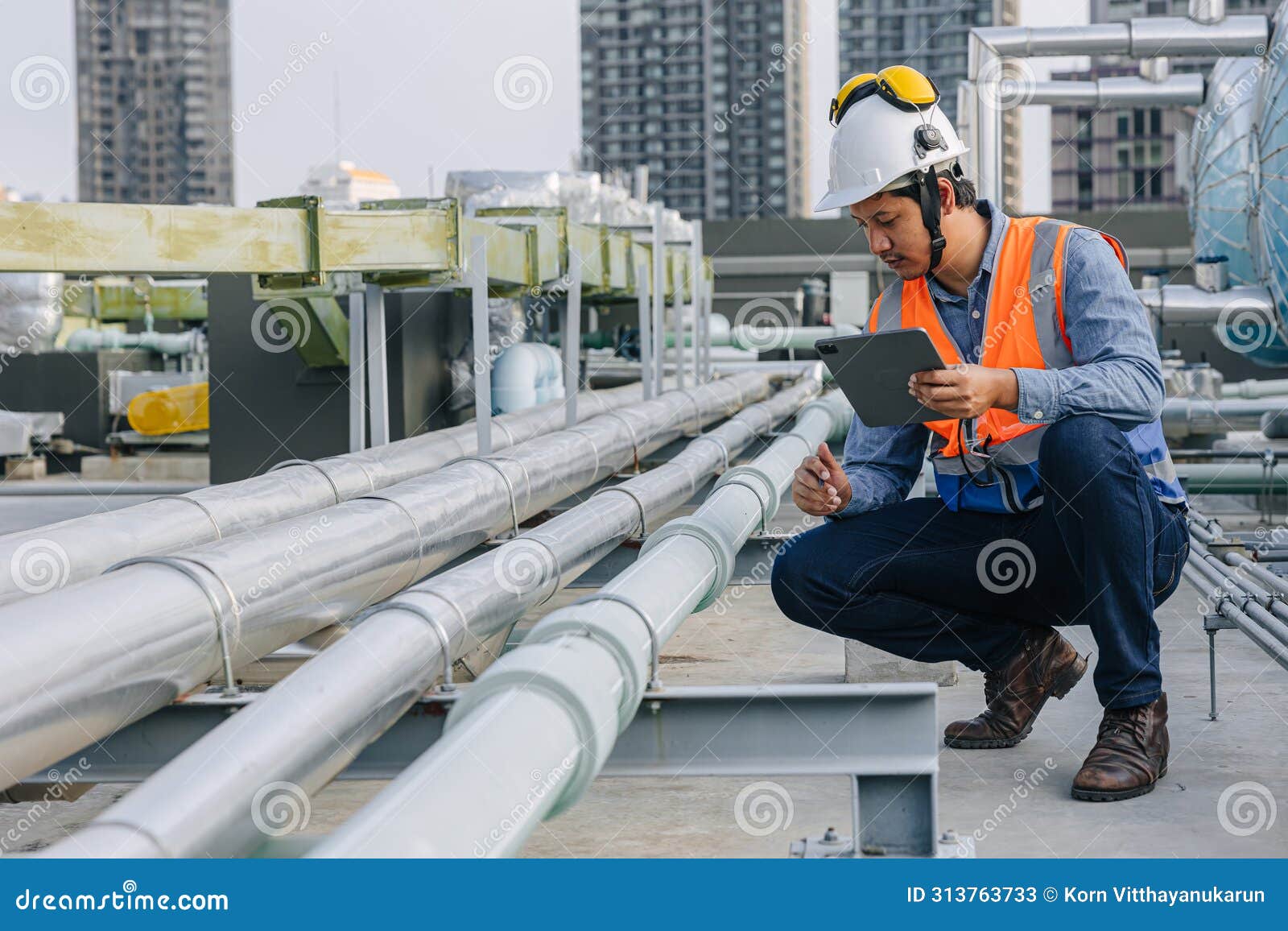 Engineer Male Work Checking Water Pipe Inspecting Valve Testing Water ...