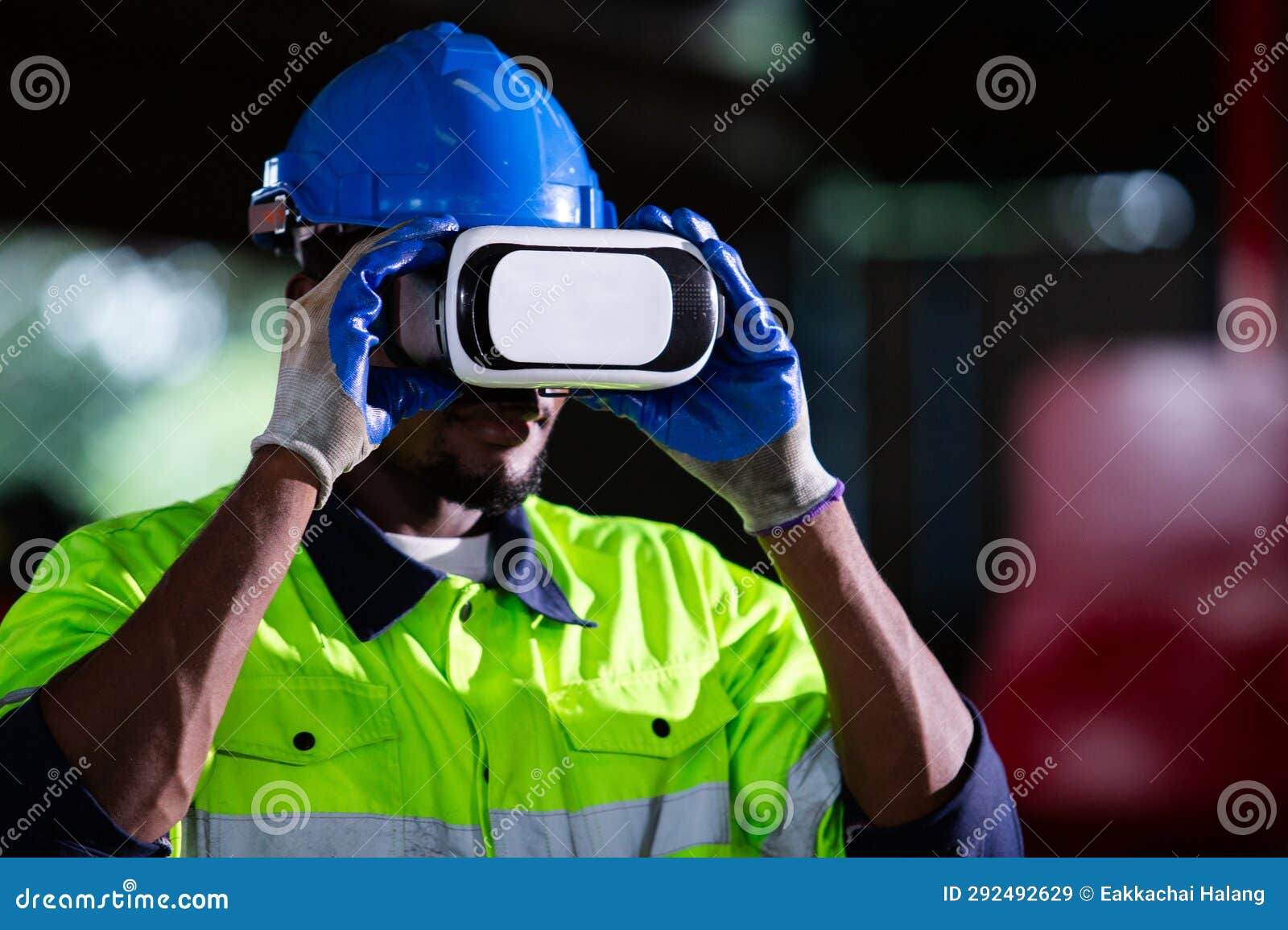 Engineer Man African American Using Virtual Reality Glasses. Goggles ...
