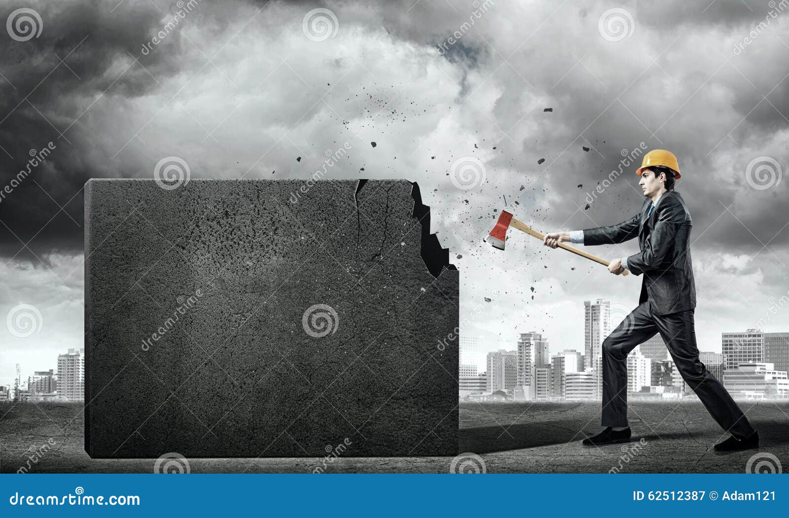 Engineer man break wall stock image. Image of motivation - 62512387