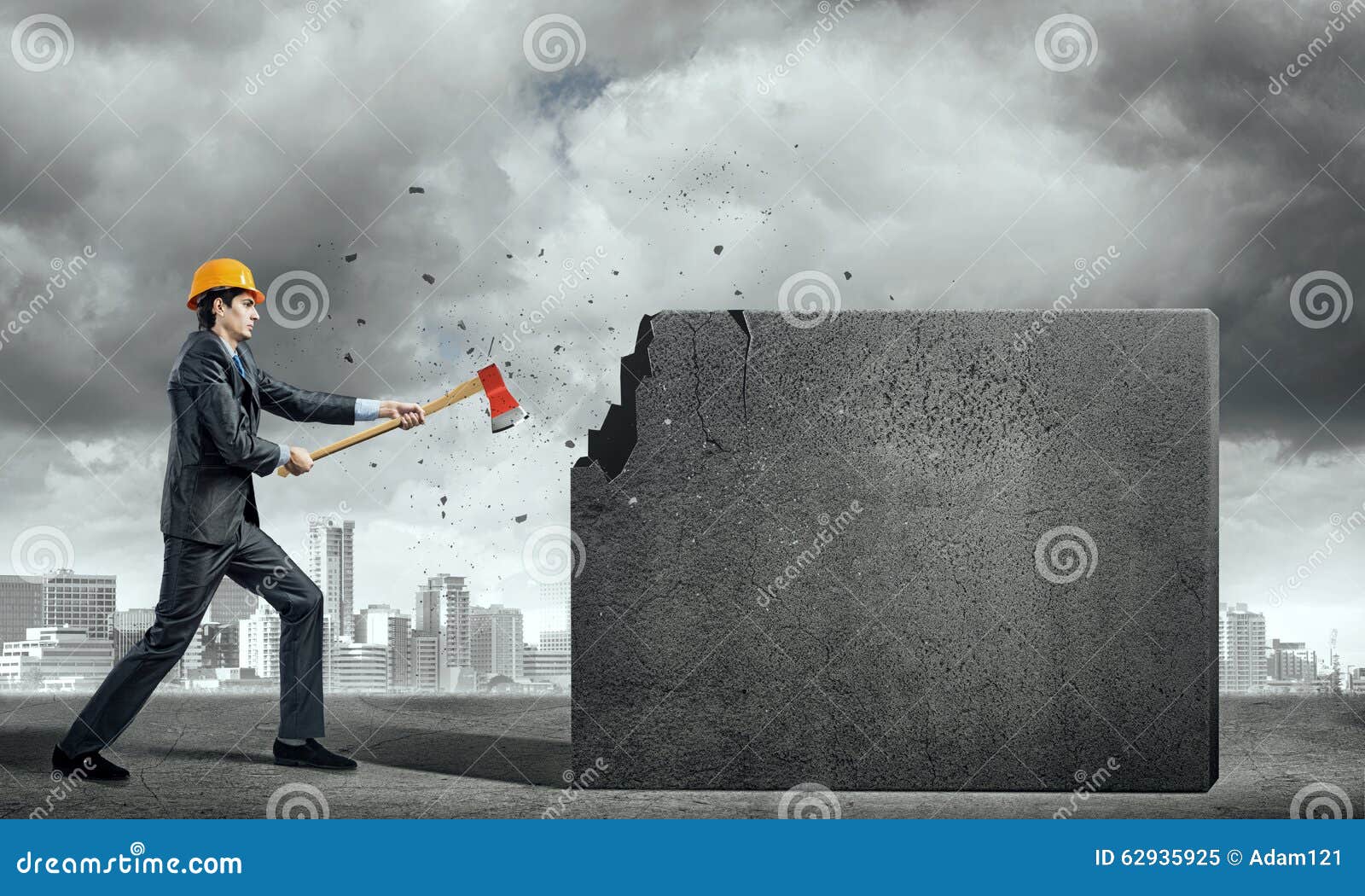 Engineer man break wall stock image. Image of rough, male - 62935925