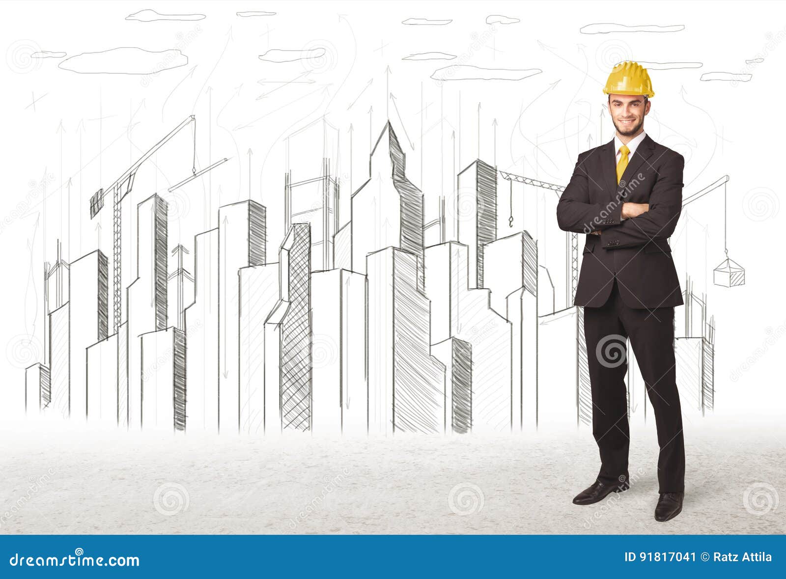 Engineer Man with Building City Stock Image - Image of crane, corporate ...