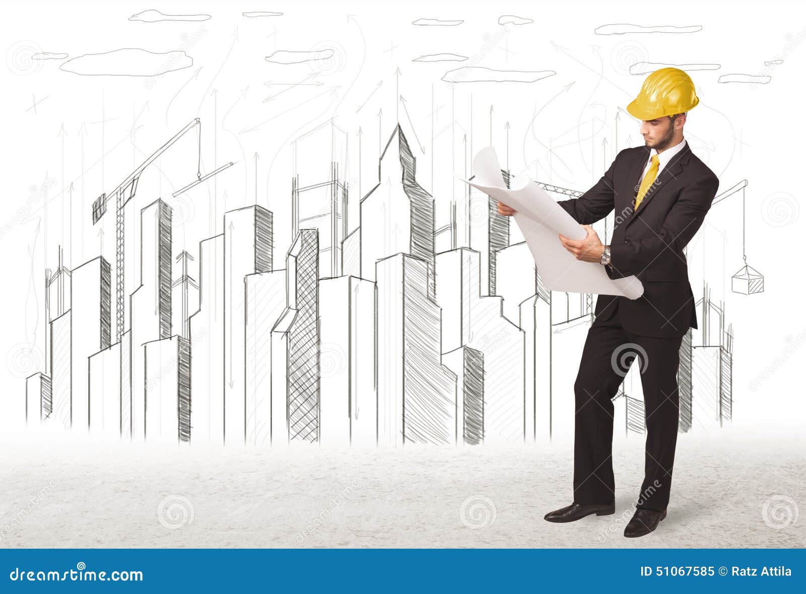 Engineer Man with Building City Drawing in Background Stock Image ...