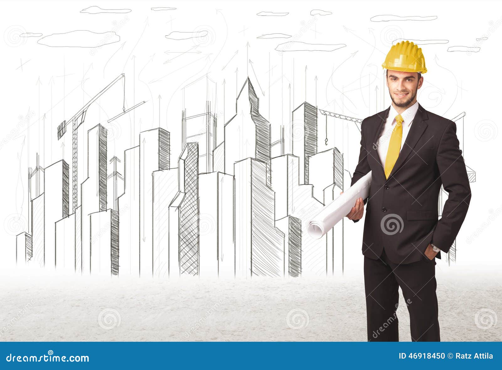 Engineer Man with Building City Drawing in Background Stock Photo ...