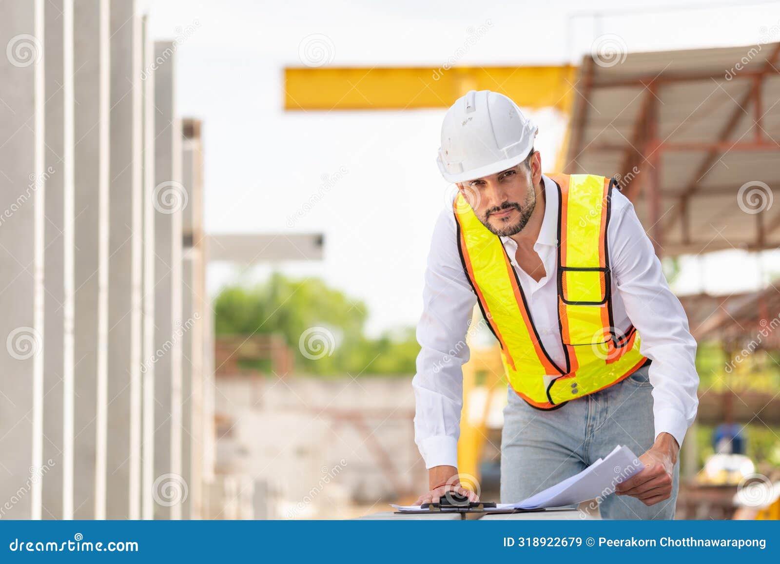 Engineer Man Checking Inventory in the Precast Concrete Factory Site ...