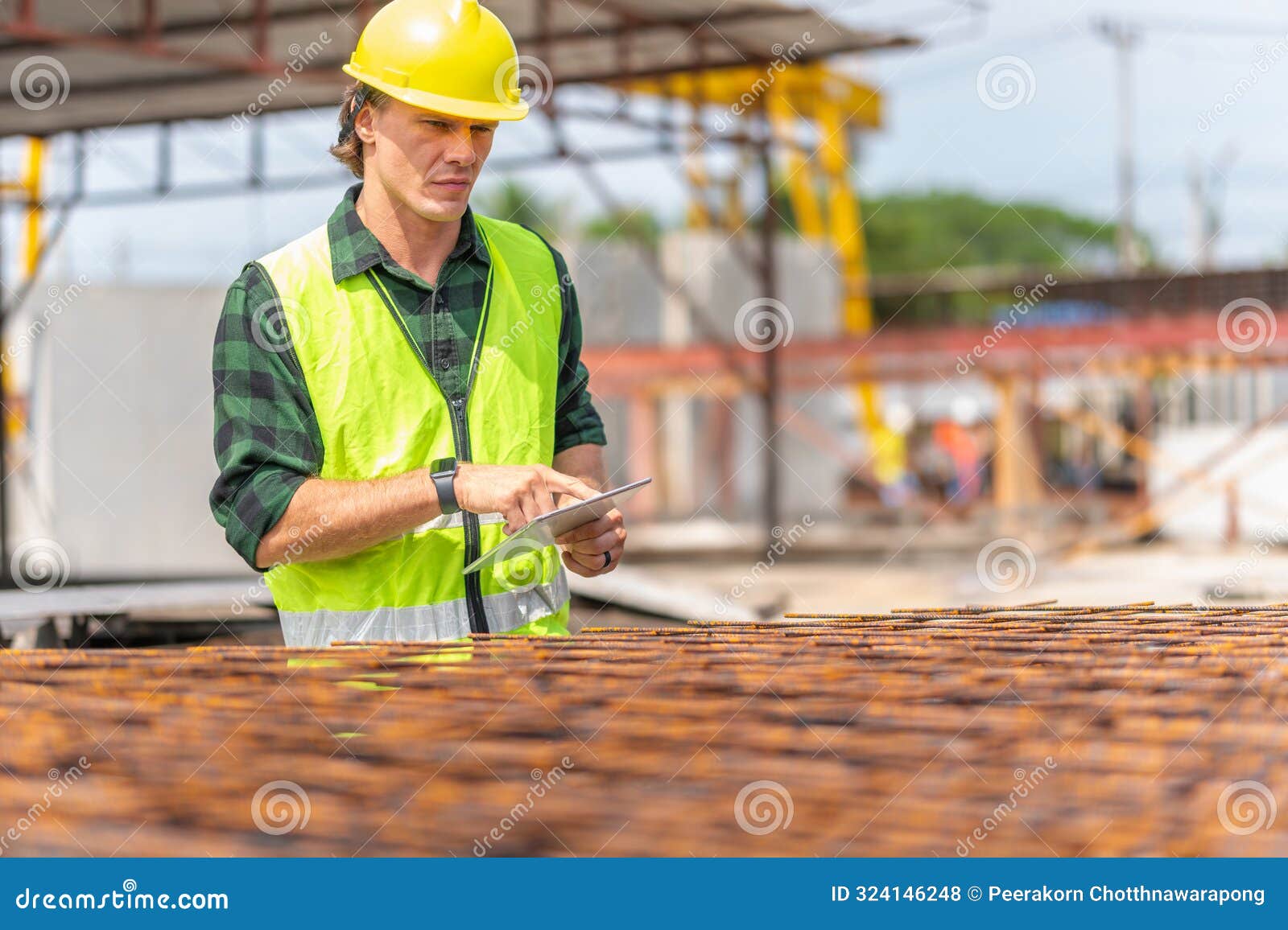 Engineer Man Checking Inventory in the Precast Concrete Factory Site ...