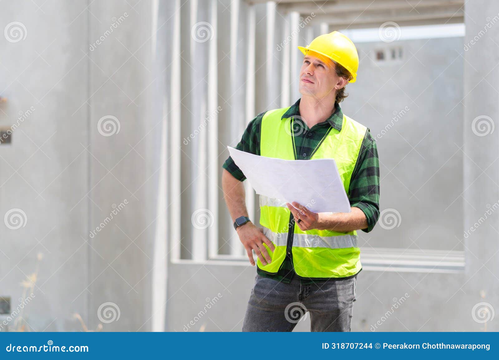 Engineer Man Checking Inventory in the Precast Concrete Factory Site ...
