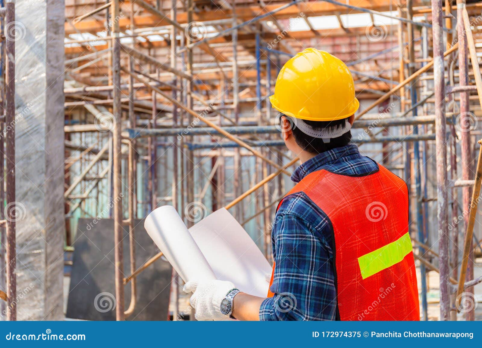 Engineer Man Checking and Planning Project at Construction Site, Man ...