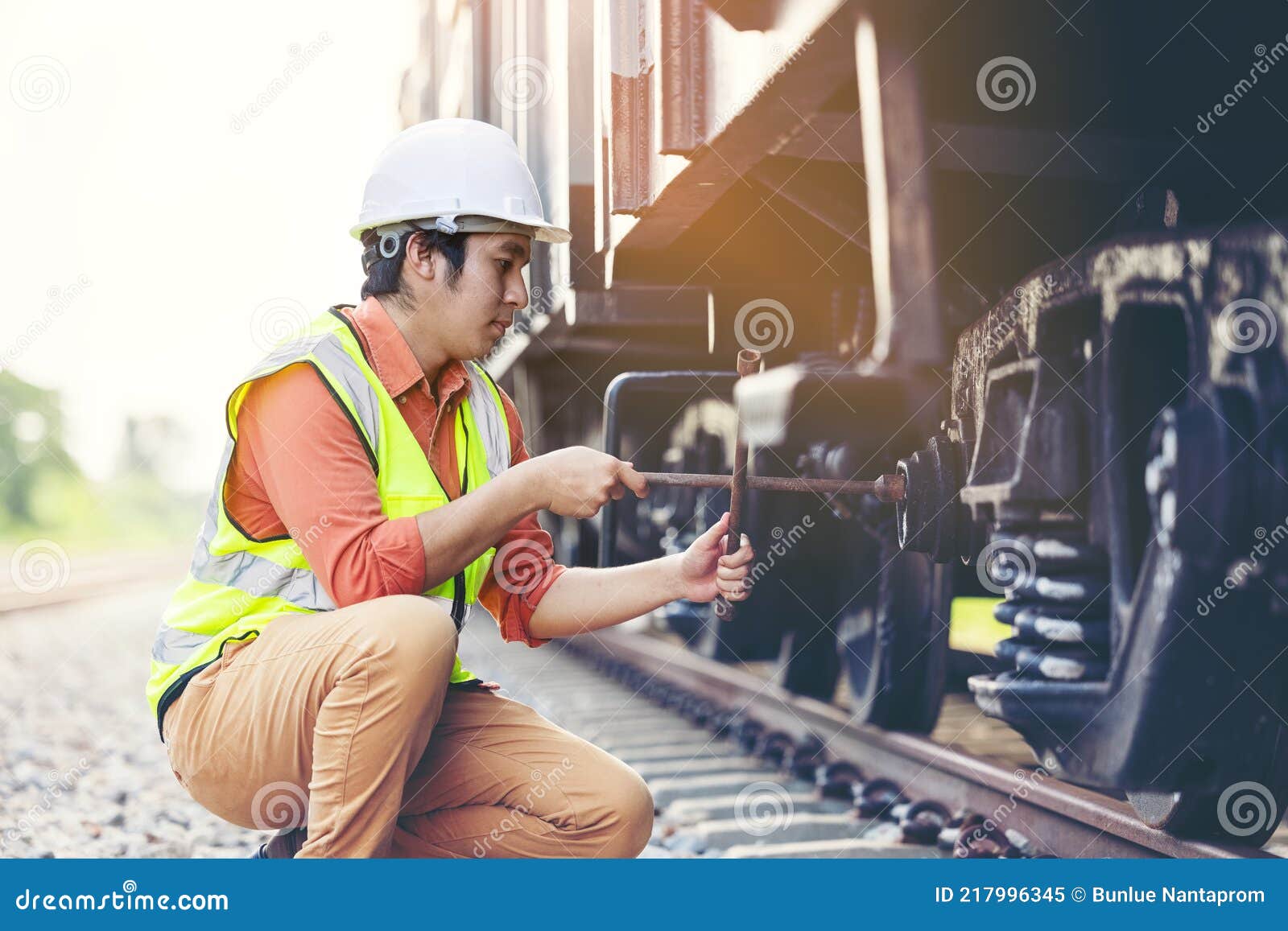 Engineer Man Checking Train before Service Erformed Various System ...
