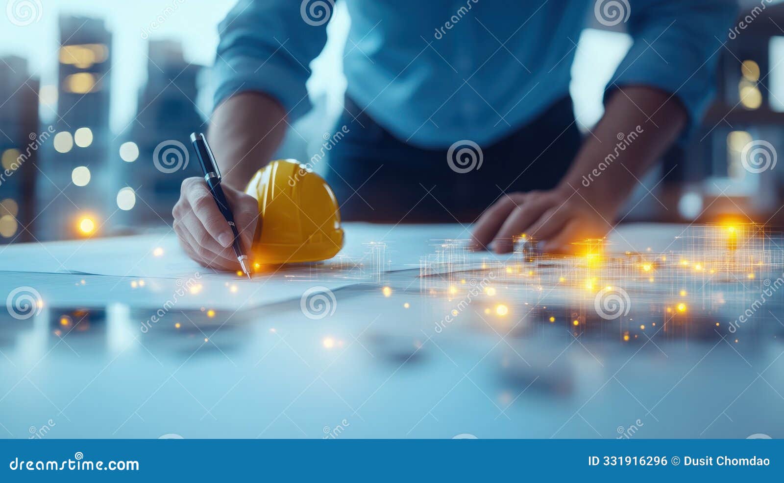 Engineer Man is Drawing a Blueprint with a Pen Stock Photo - Image of ...