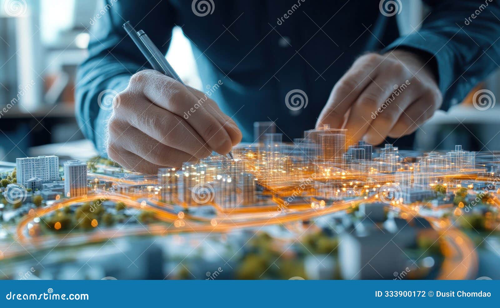 Engineer Man is Drawing a Blueprint with a Pen Stock Illustration ...