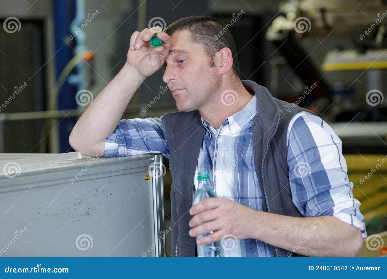 Engineer Man Drink Water in Hot Summer Day Stock Photo - Image of ...
