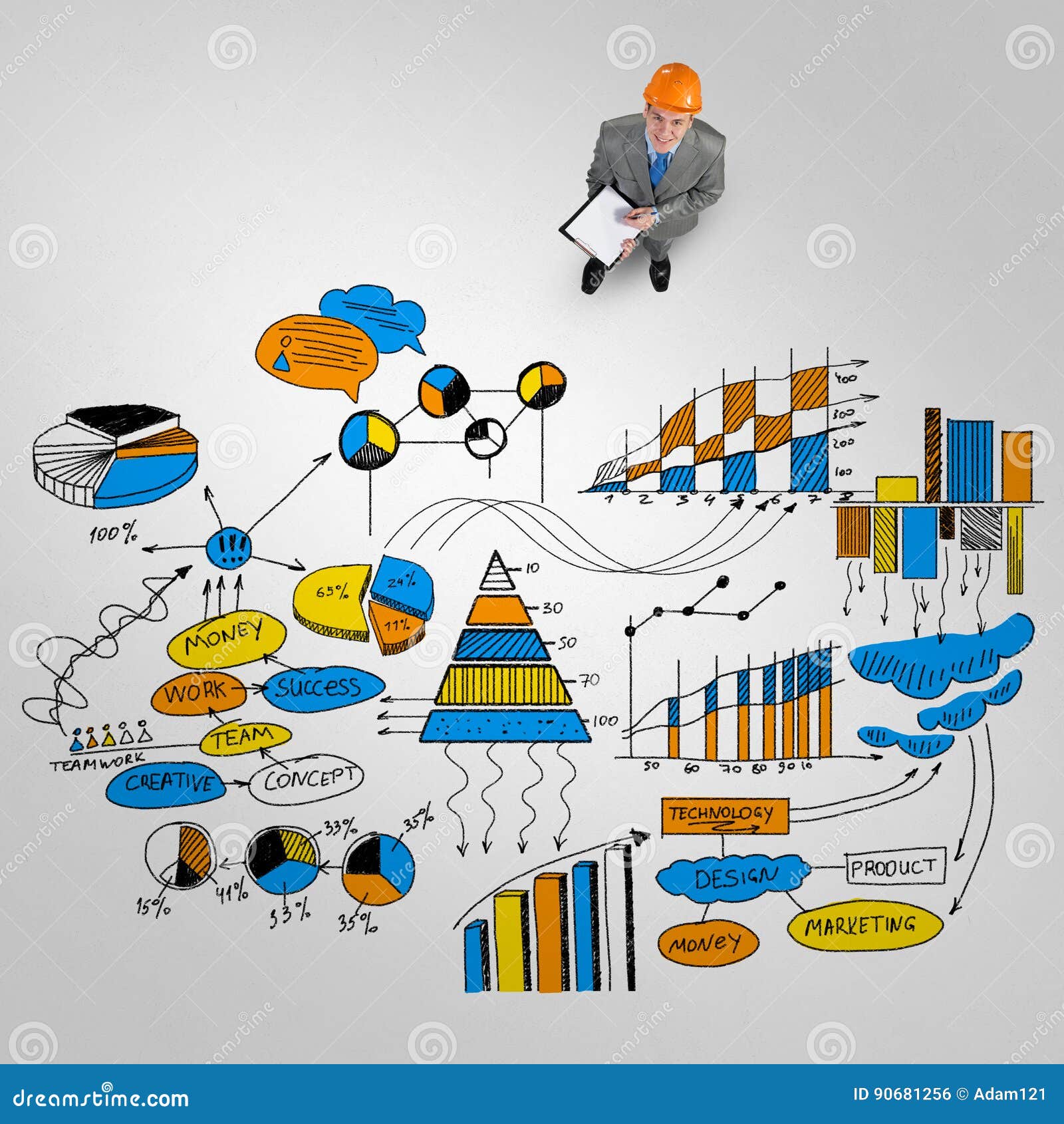 Engineer Man and His Business Strategy Stock Illustration ...