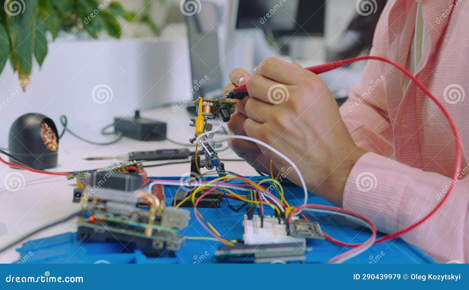 Engineer Man S Hand Measuring Electrical Voltage of Motherboard Using ...