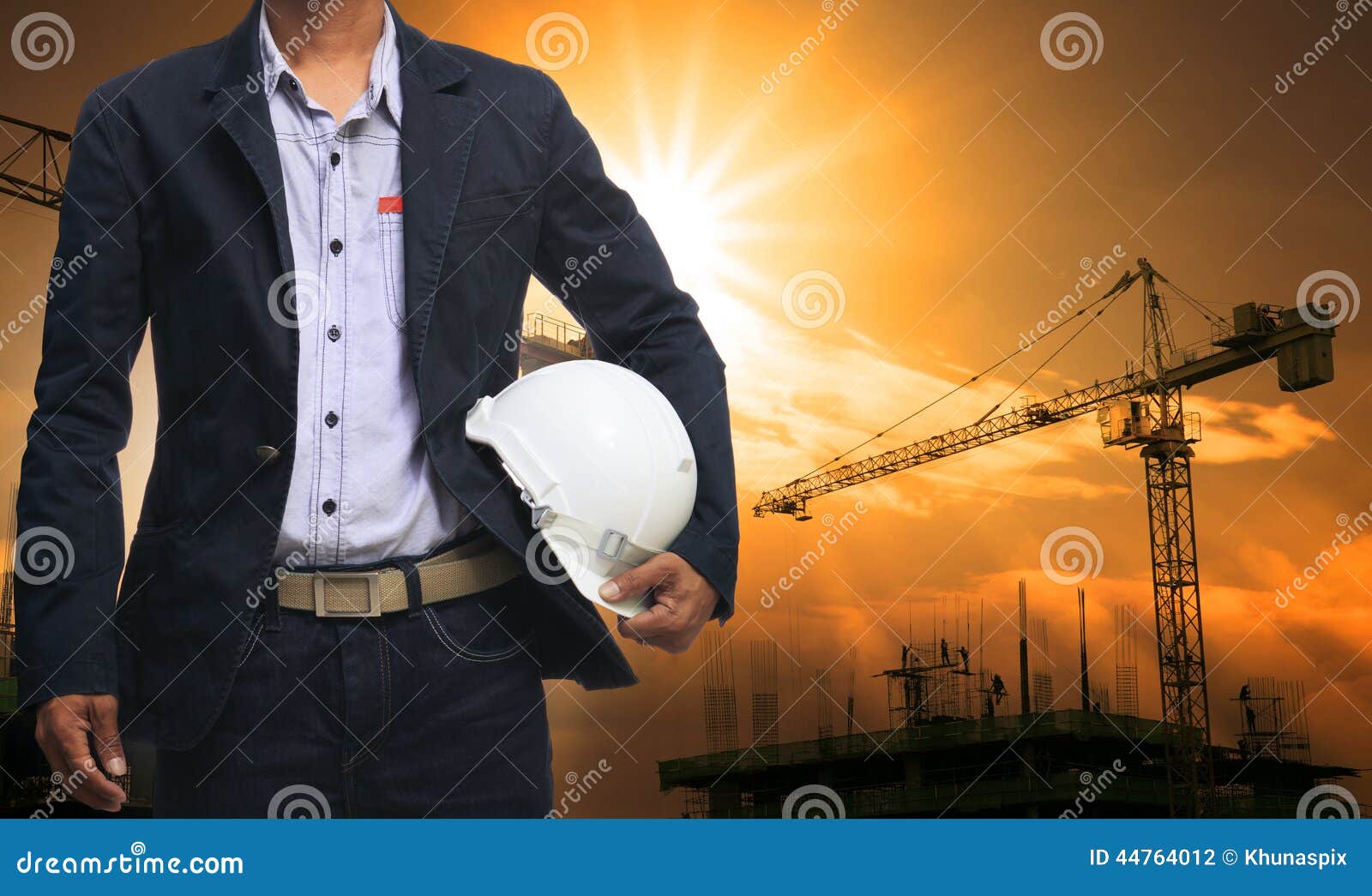 Engineer Man Standing with White Safety Helmet Against Beautiful Stock ...