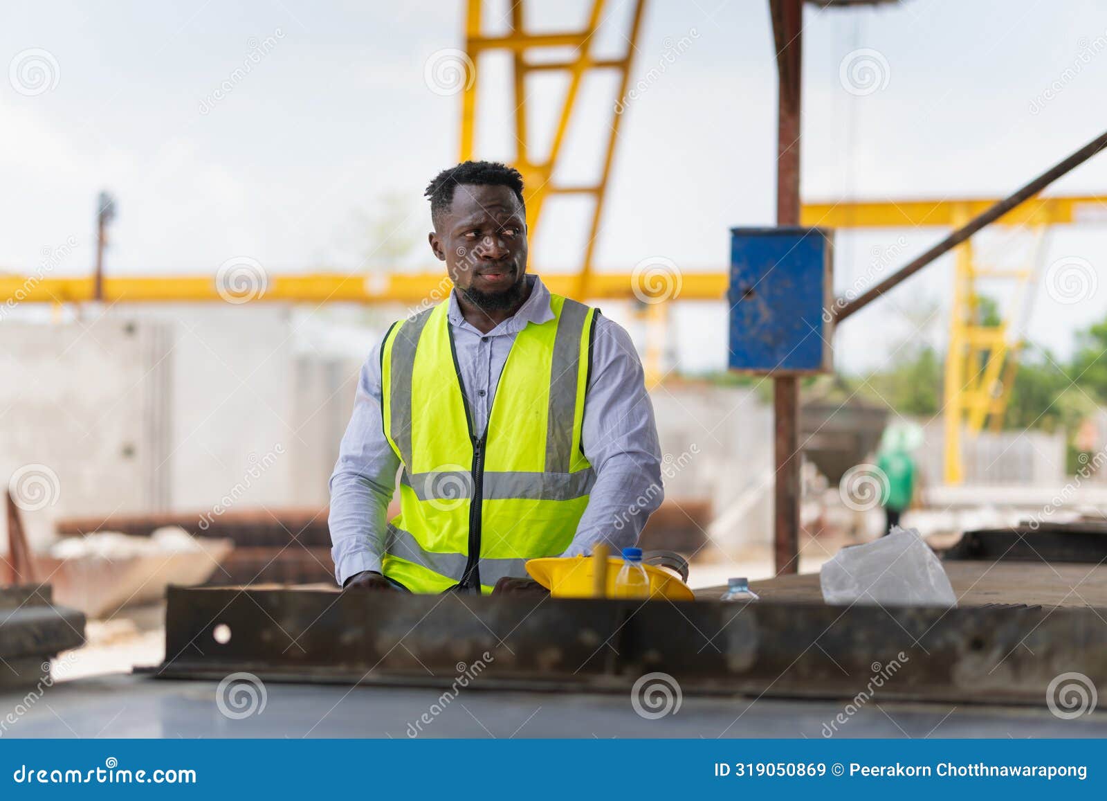 Engineer Man Take a Break in the Precast Factory Site, Foreman Worker ...