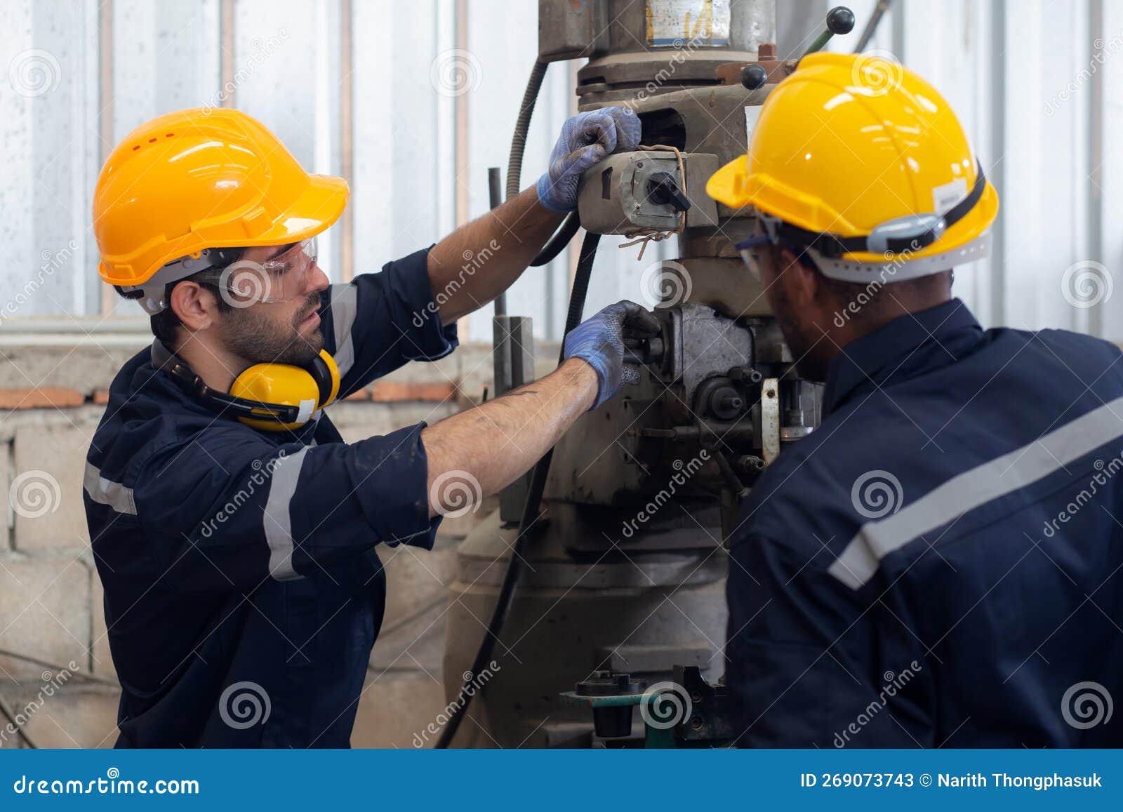 Engineer Man Training with Foreman for Apprentice Using Lathe ...