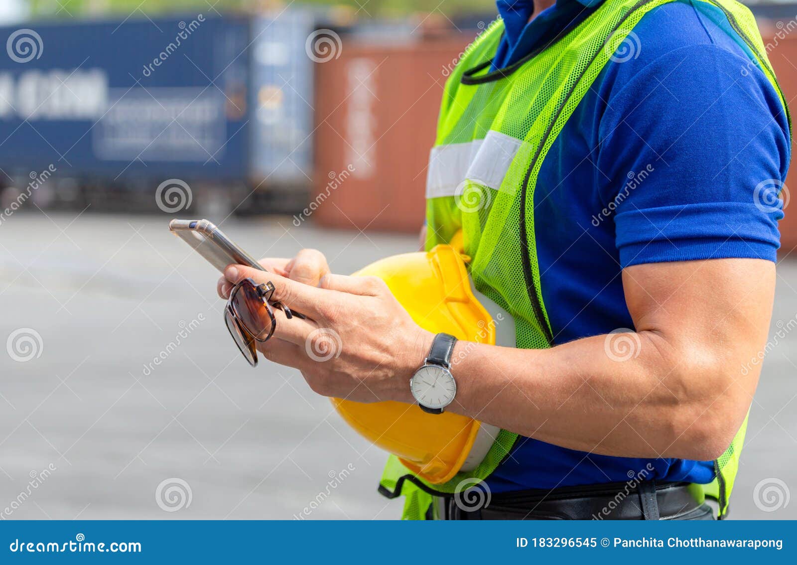 Engineer Man Uses Mobile Phone, Industrial Worker Using Mobile ...