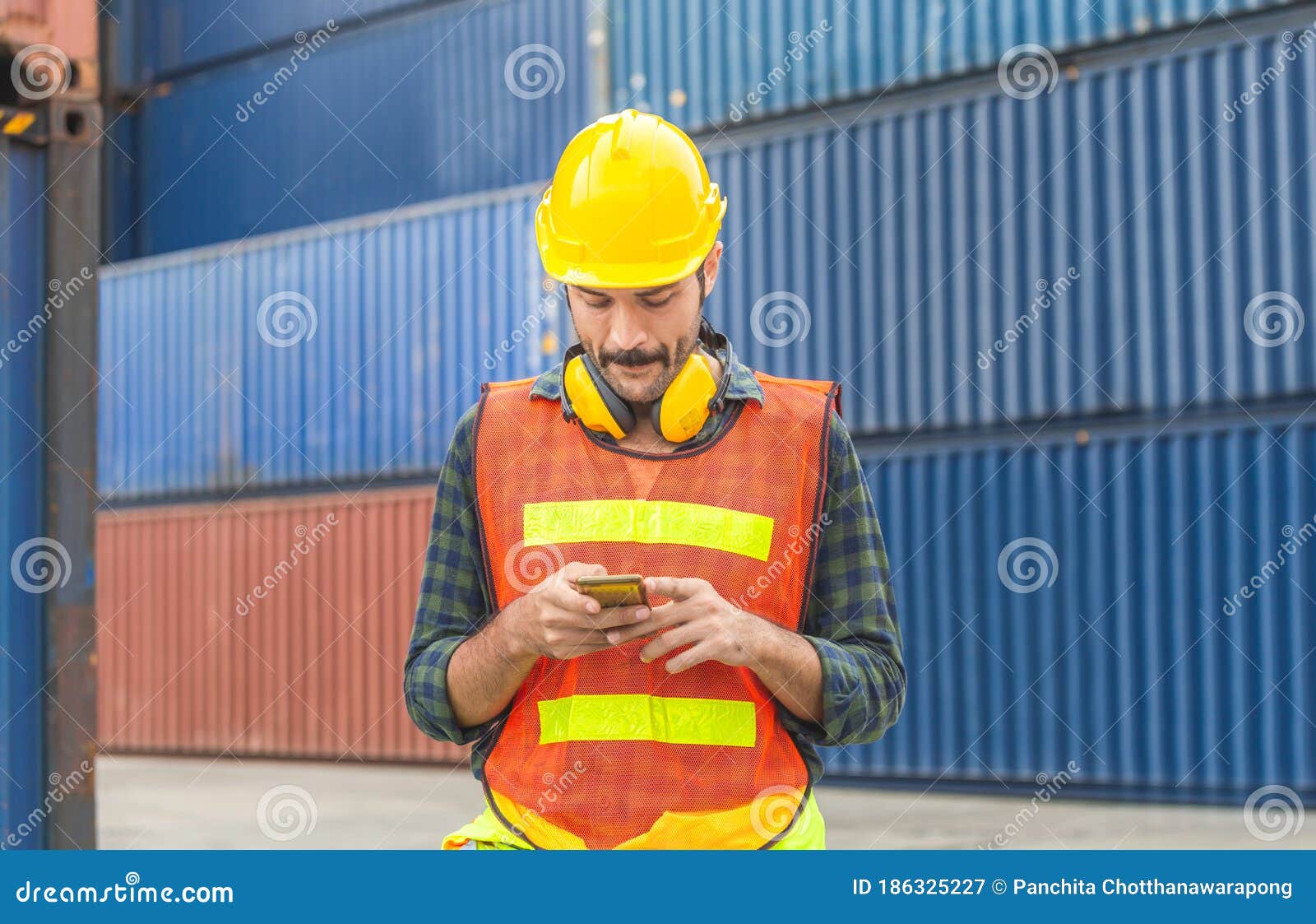 Engineer Man Uses Mobile Phone, Industrial Worker Using Mobile ...
