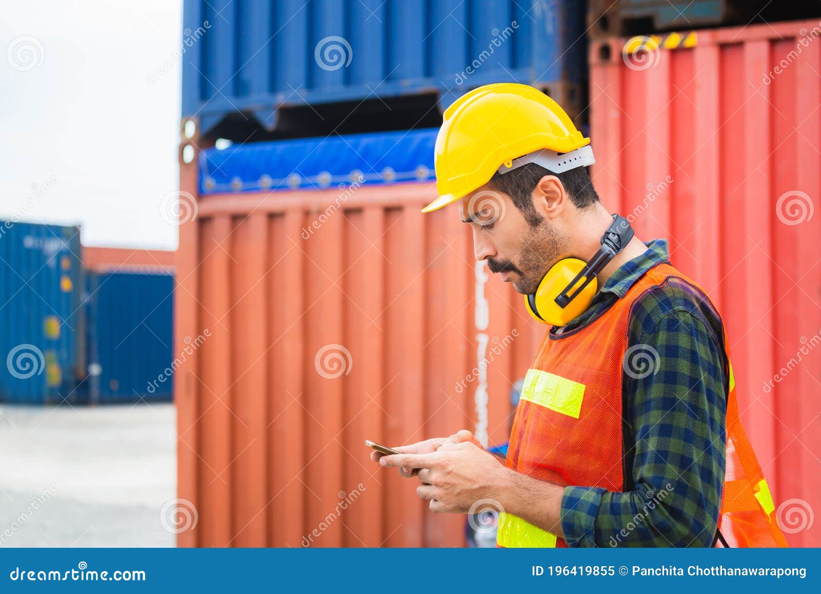 Engineer Man Uses Mobile Phone, Industrial Worker Using Mobile ...