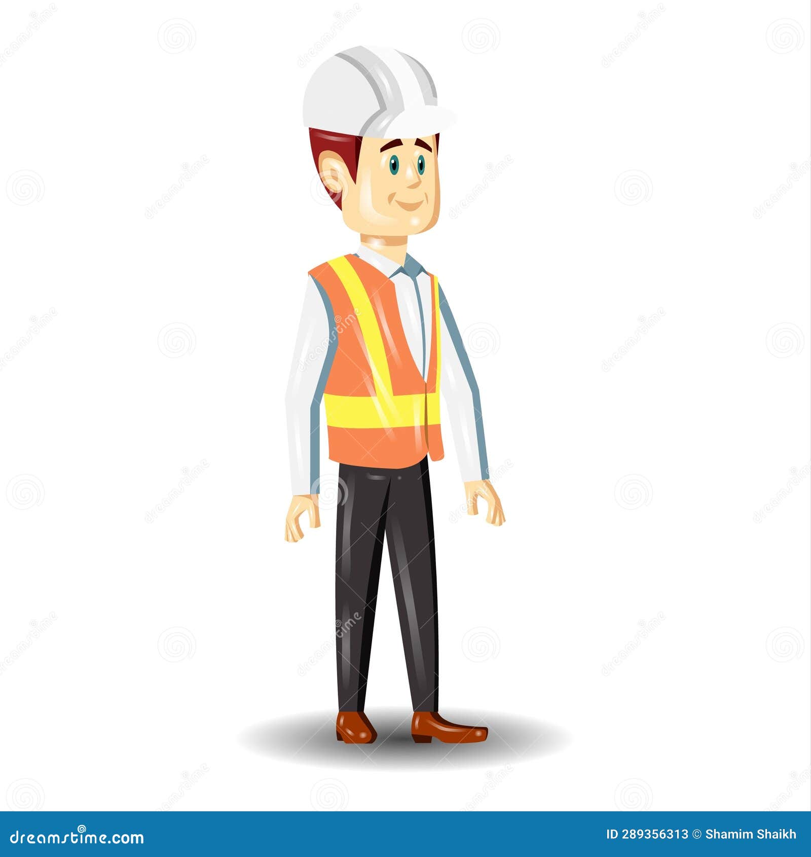 Engineer Man on White Background in Cartoon Style. Stock Illustration ...