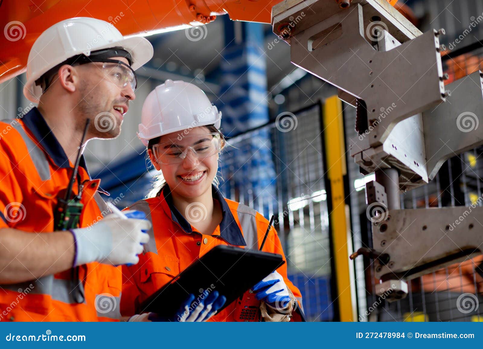 Engineer Man and Woman Talking and Discussion about Robot Arms ...
