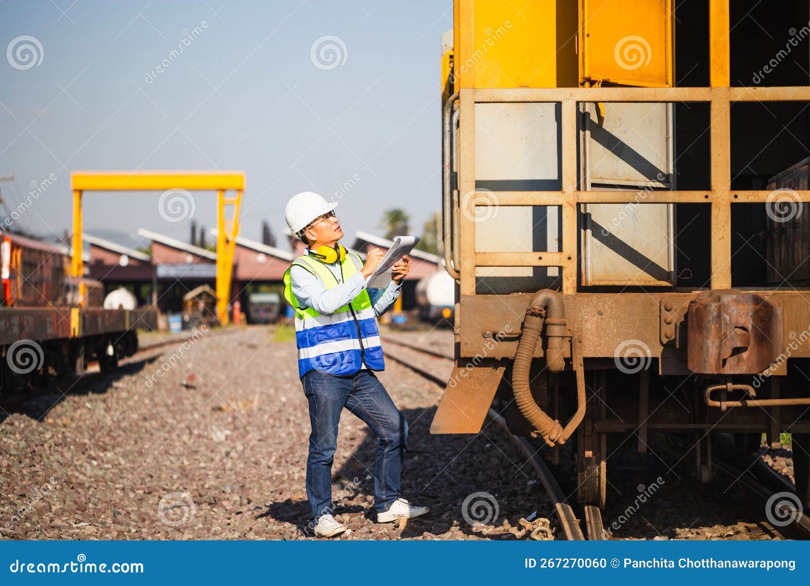 Engineer Man Working in Cargo Train Platform, Professional Technician ...