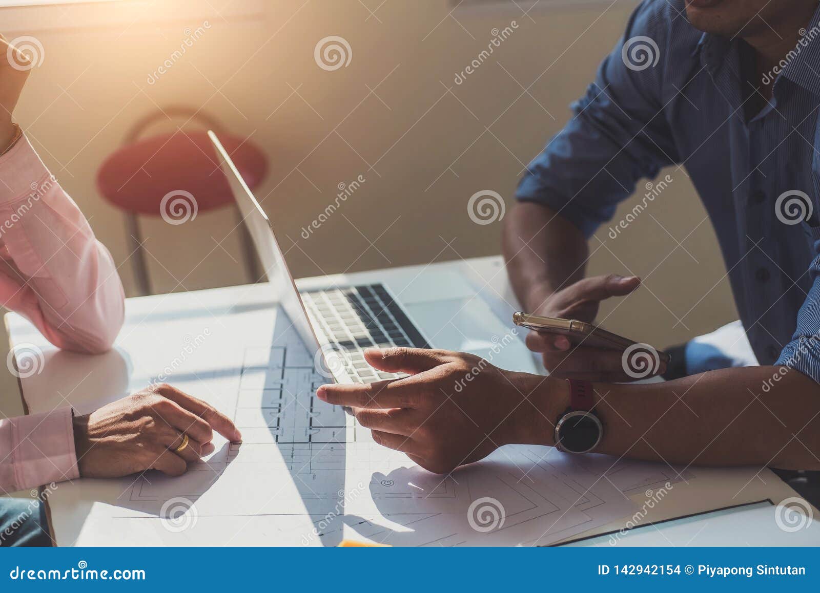 Engineer Man Working with Drawings Inspection in Workplace in Office ...