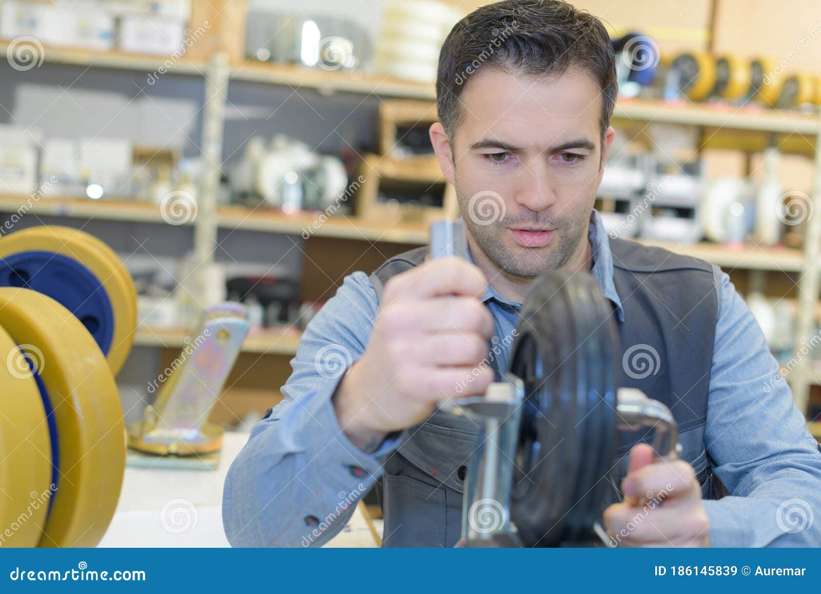 Engineer Man Working on Wheels Stock Image - Image of helmet, serious ...
