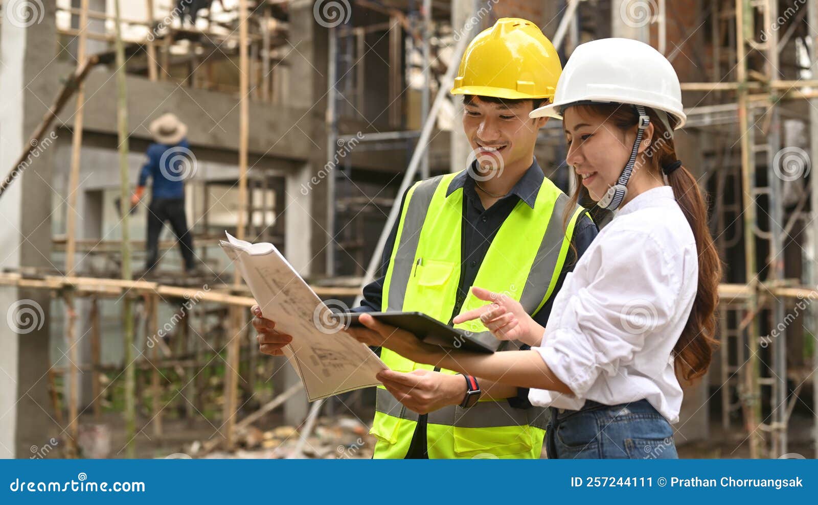 Engineer and Managers Construction Worker in Safety Helmet are ...
