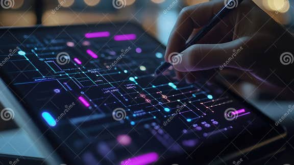 Engineer Managing Manufacturing Process Using Digital Tablet and Stylus ...
