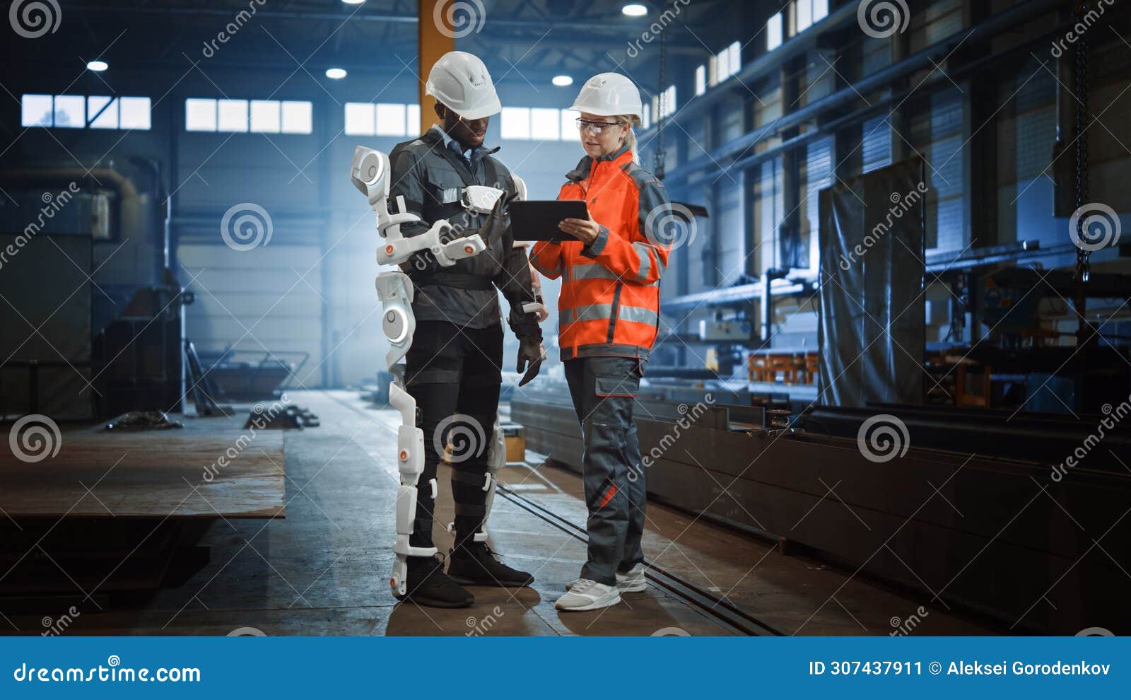 Engineer and Manual Labor Worker in a Bionic Exoskeleton Prototype ...