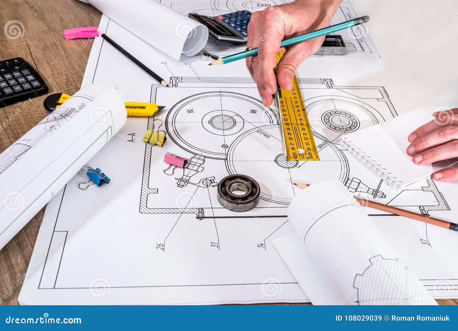 Engineer Measures the Dimensions Stock Image - Image of gear, design ...