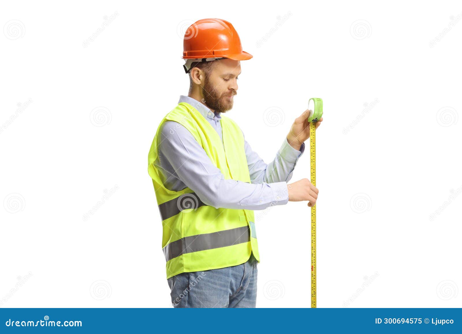 Engineer Measuring Using a Steel Tape Measure Stock Image - Image of ...