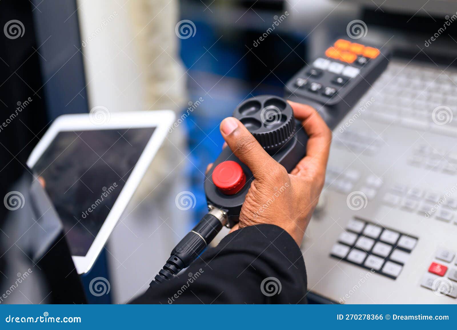 Engineer Mechanician Operating and Controlling CNC Machine Stock Photo ...