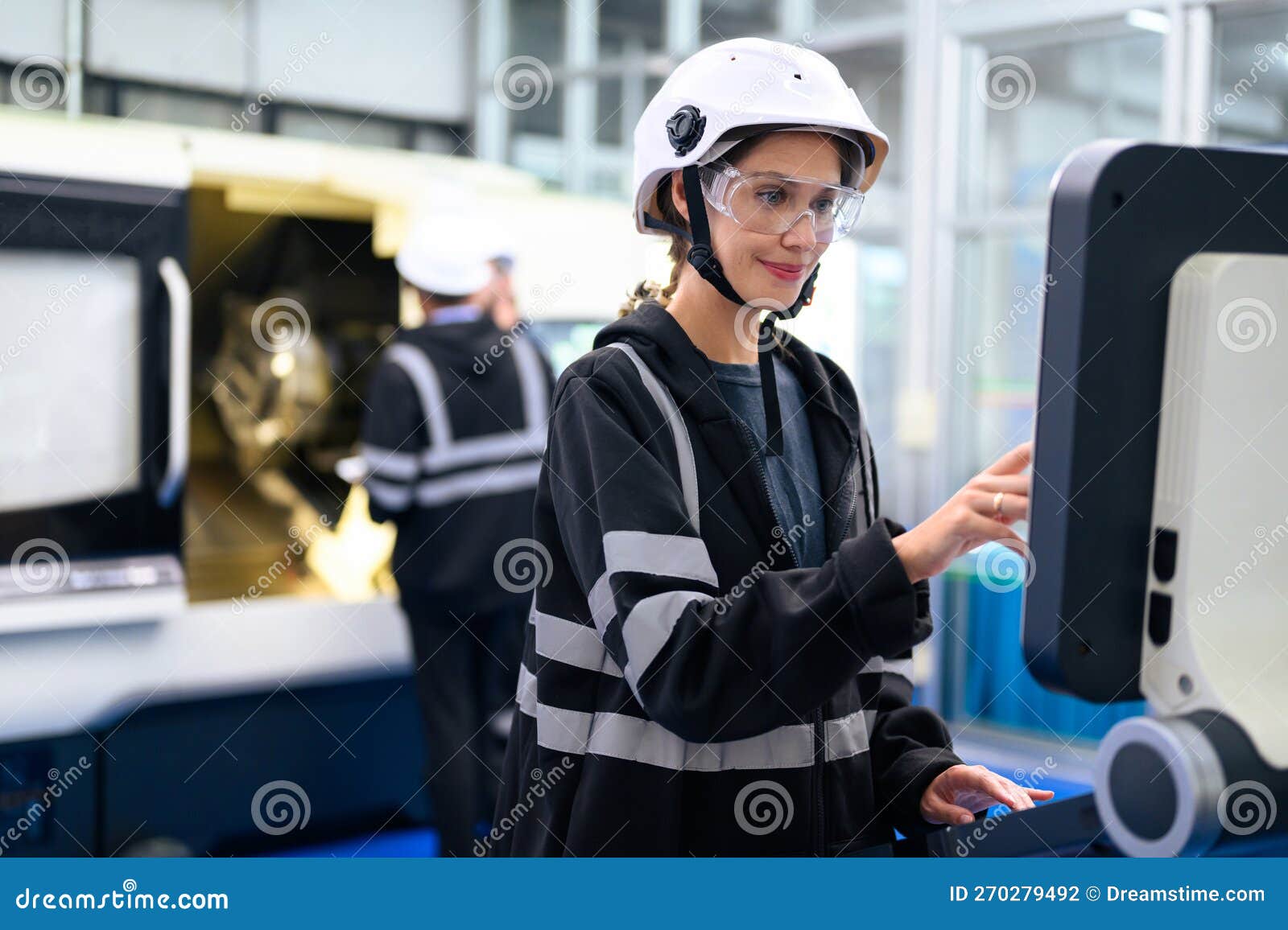 Engineer Mechanician Operating and Controlling CNC Machine Stock Photo ...
