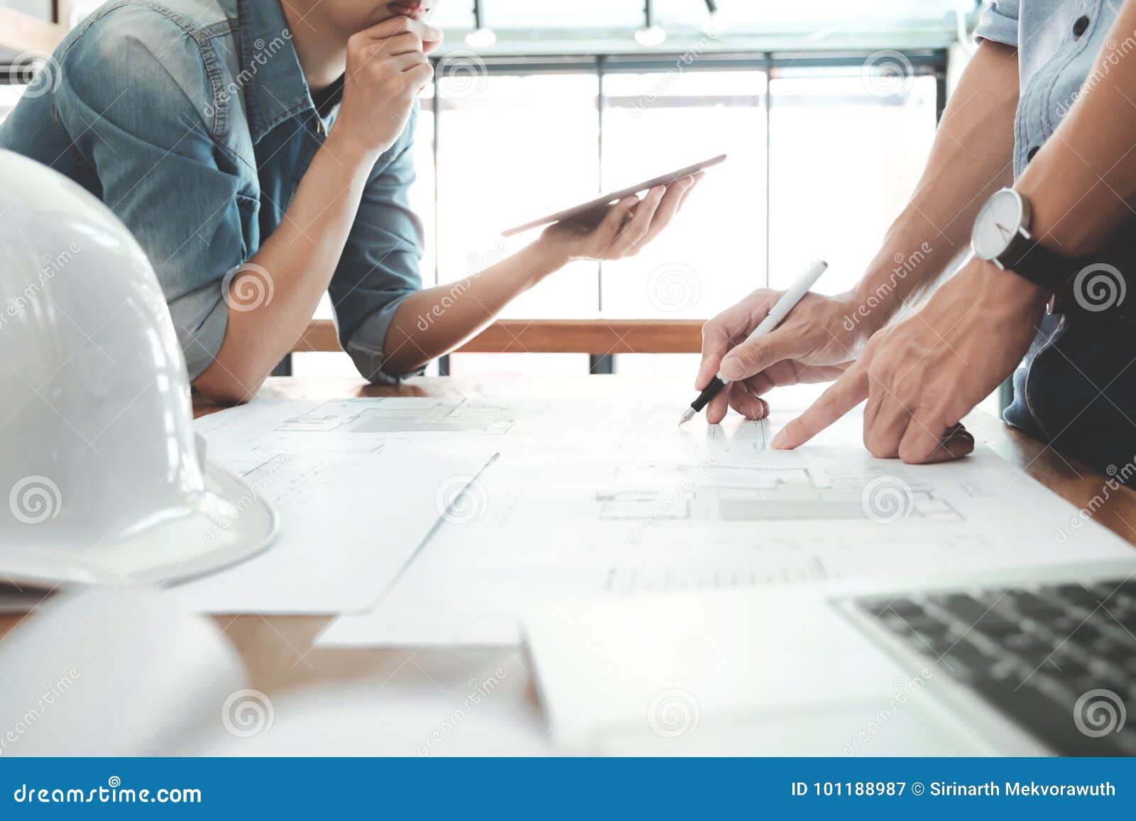 Engineer Meeting for Architectural Project Working with Partner. Stock ...