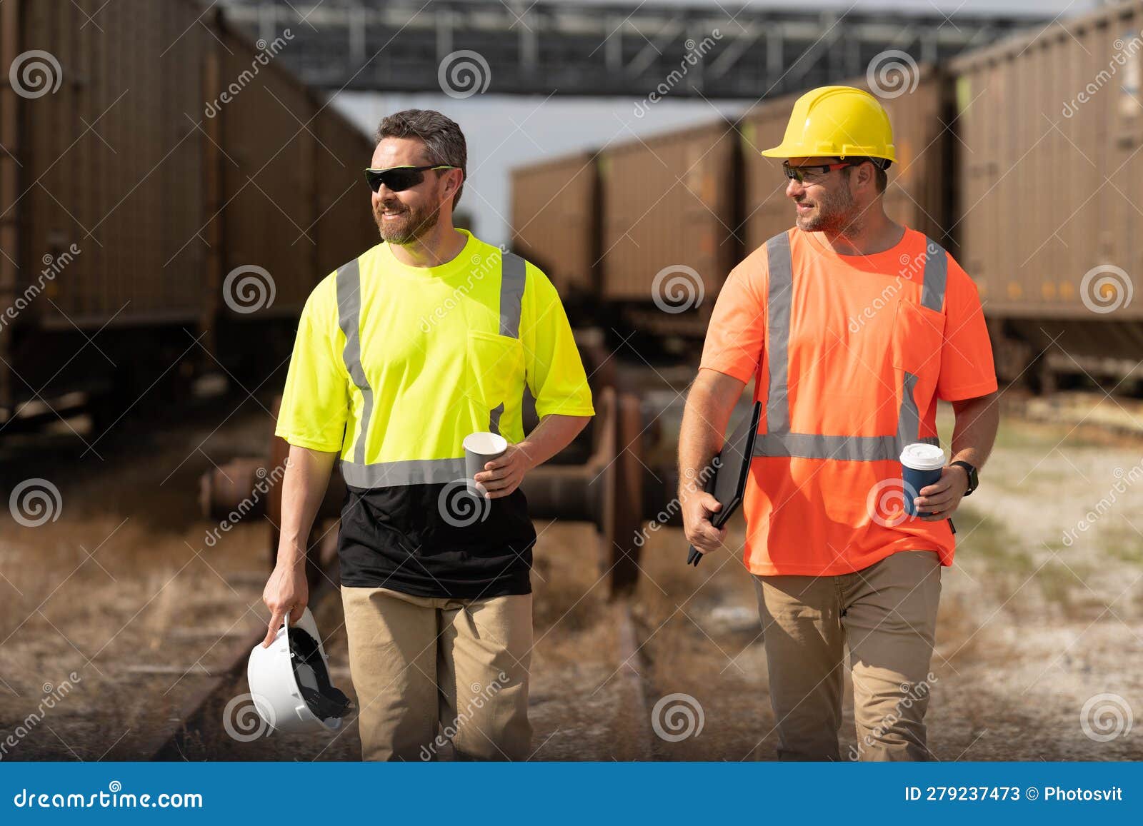 Engineer Men at Construction Site Having Coffee Break. Engineer Men at ...
