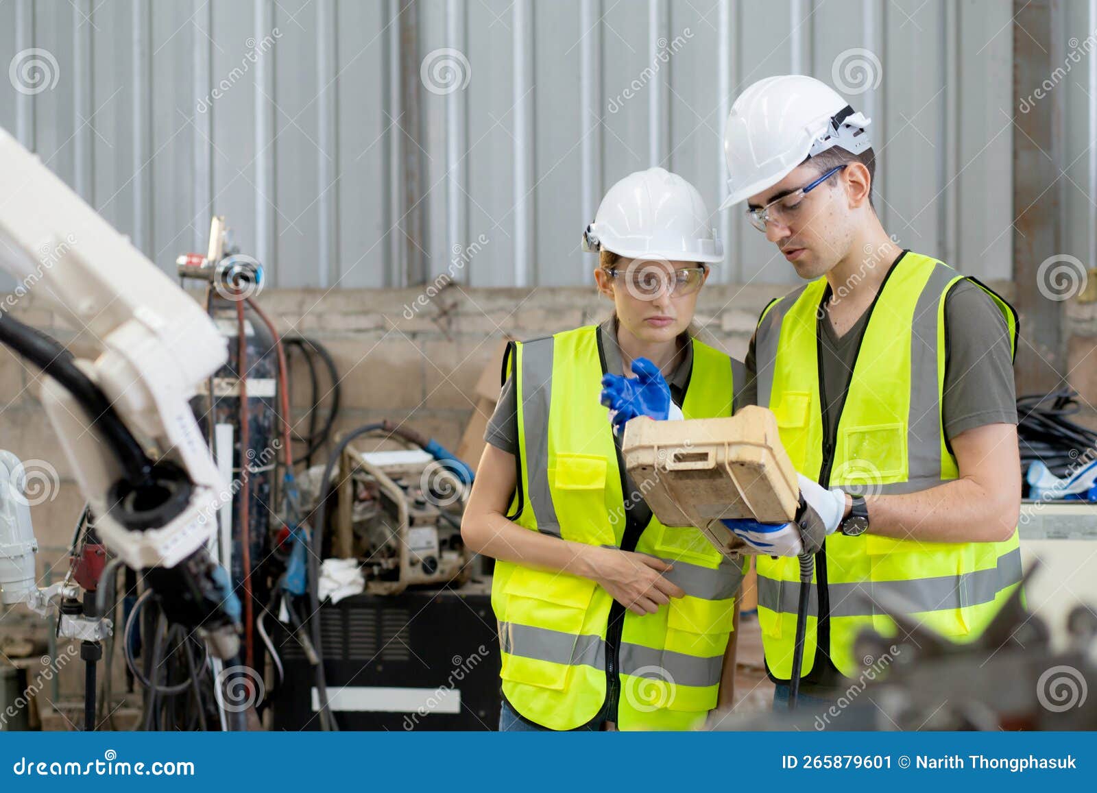 Engineer Man and Woman Talking and Explaining about Robot Arms ...