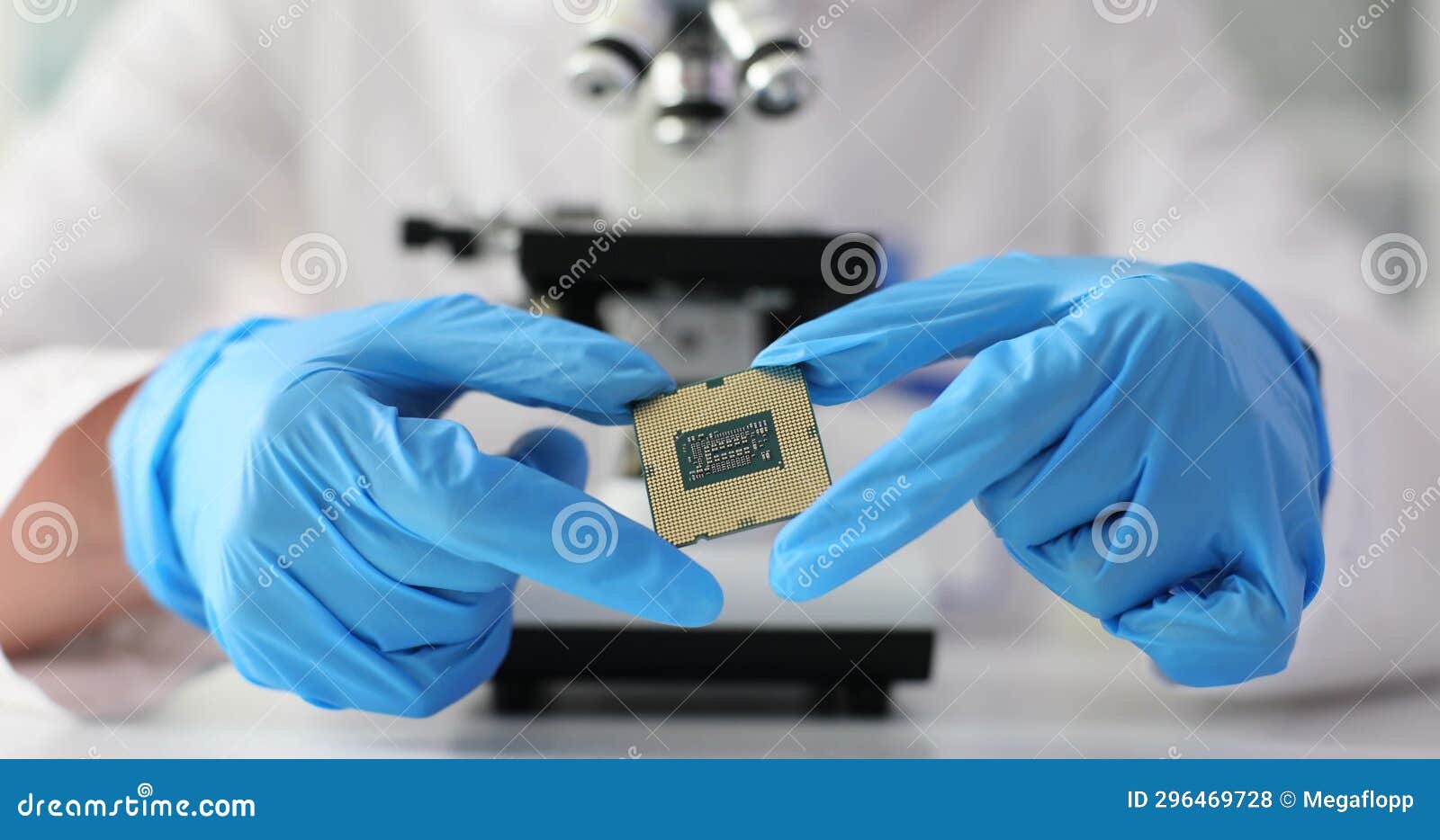 Engineer with Microscope for Repairing and Soldering Microcircuits of ...