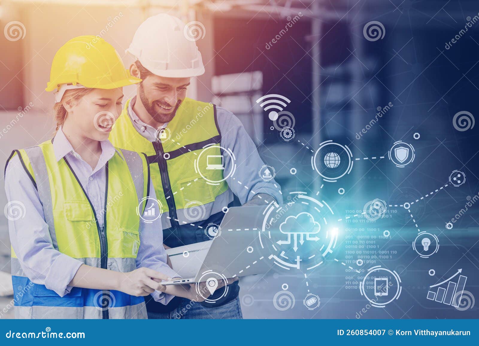 Engineer with Modern Wireless Connection Smart Technology Cloud ...