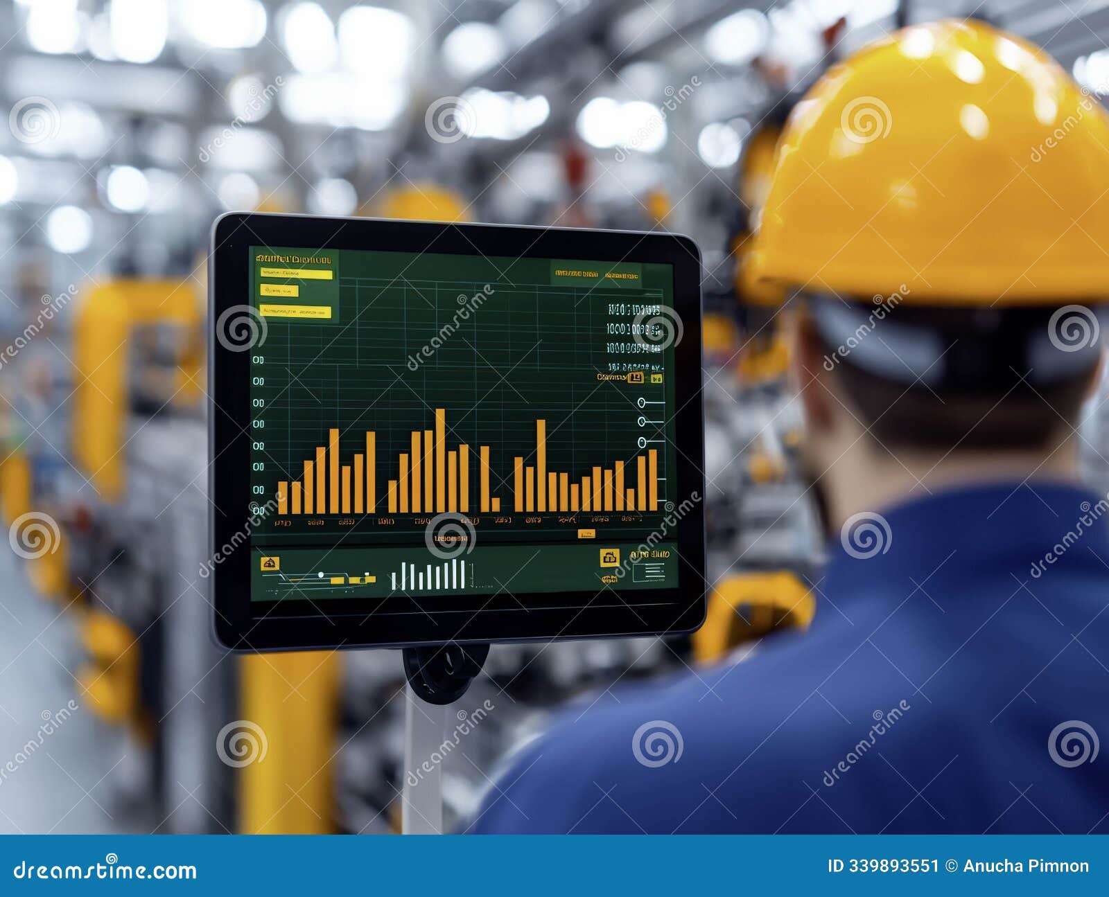 Engineers Inspect Digital Dashboard with Real-time Manufacturing Data ...